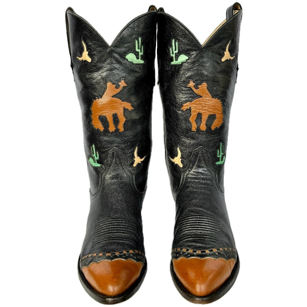 LARRY MAHAN Vintage Rodeo Buckin Bronco Cactus Cowboy Western Boots 9 ...