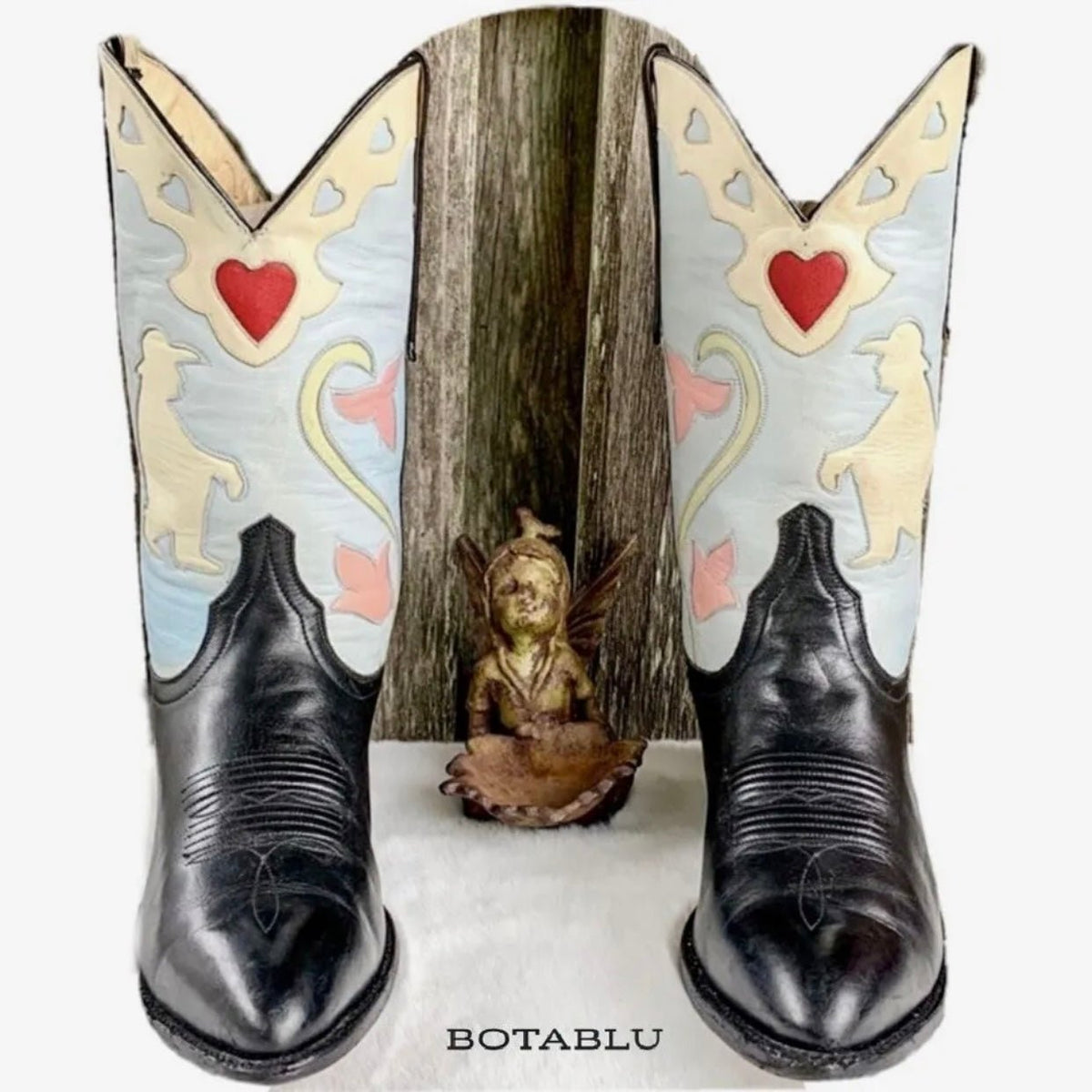 LARRY MAHAN Vintage Thinking Cowboy Heart Floral Cowgirl Western Boots ...